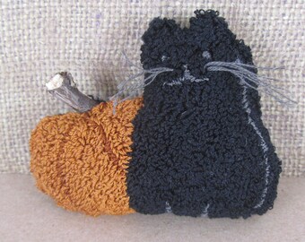 Punch Needle Pattern black Cat & Pumpkin Bowl Filler shelf | Etsy