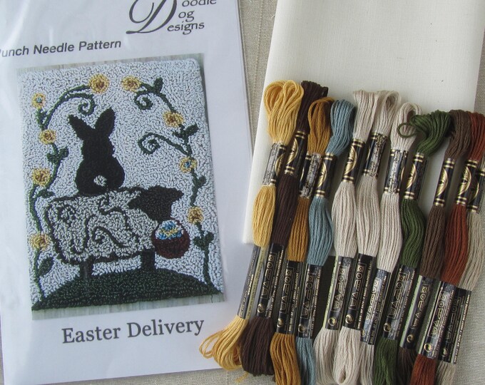 Punch Needle KIT ~ Sheep With Easter Basket ~ Chocolate Bunny ~ Spring Punchneedle Pattern ...