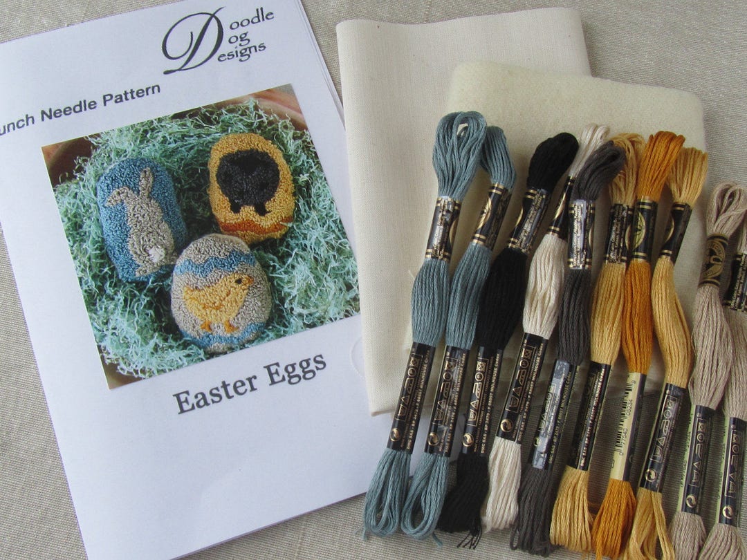 Primitive Easter Eggs Punch Needle Kit ~ Sheep ~ Chick ~ Bunny ~ Needle ...