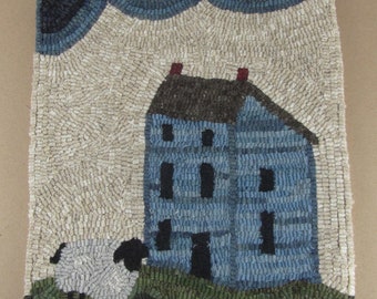 Hooked Rug Pattern for Saltbox House & Sheep Full Size | Etsy