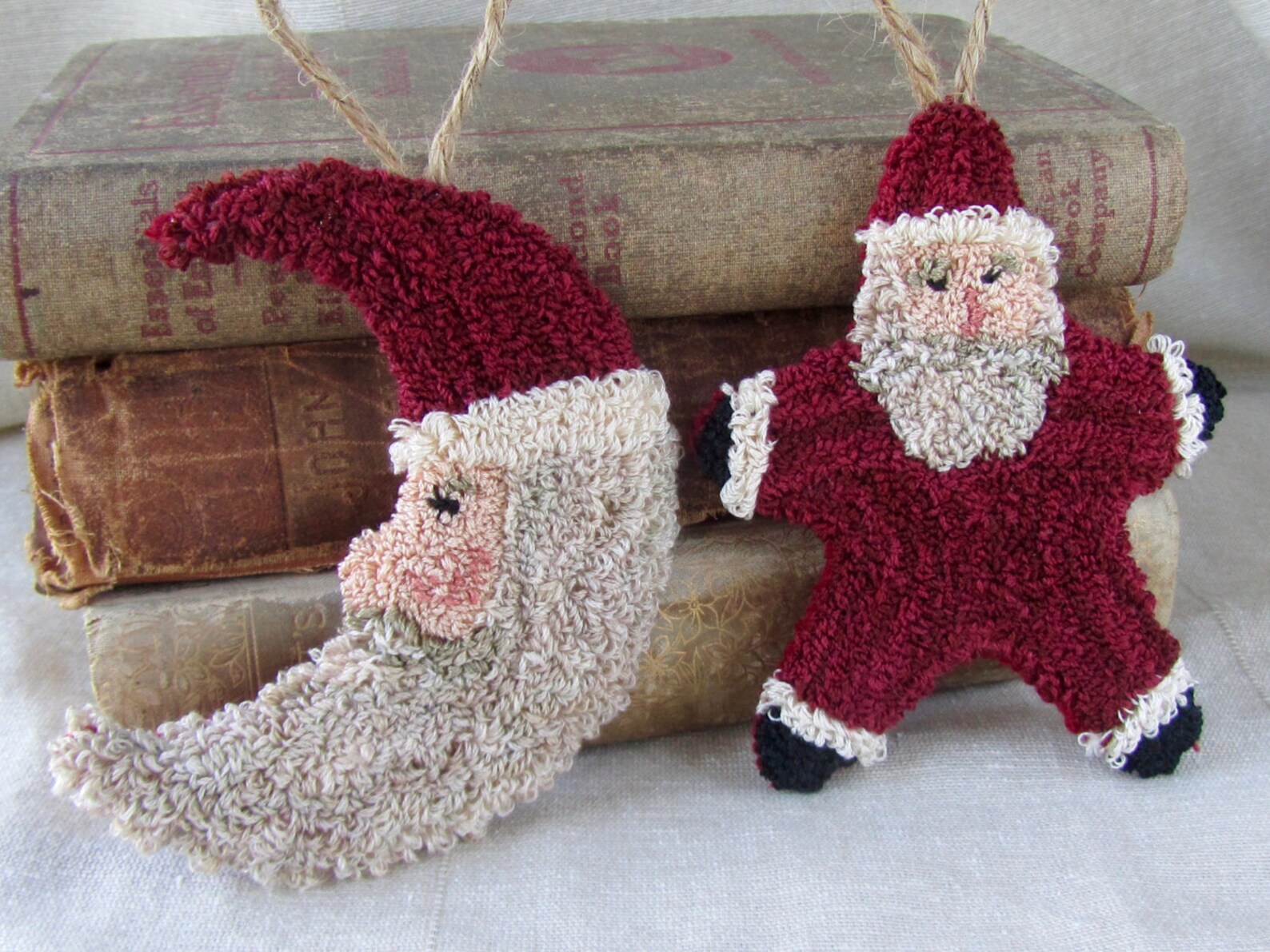 Santa Ornaments Punch Needle Pattern: Star & Moon Santas (PDF Pattern ...