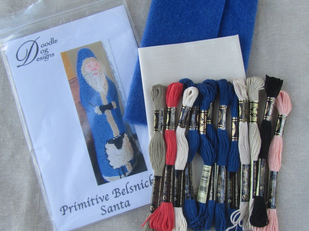 Primitive Punch Needle KIT ~ Belsnickel Blue Santa With Sheep ~ Needle ...