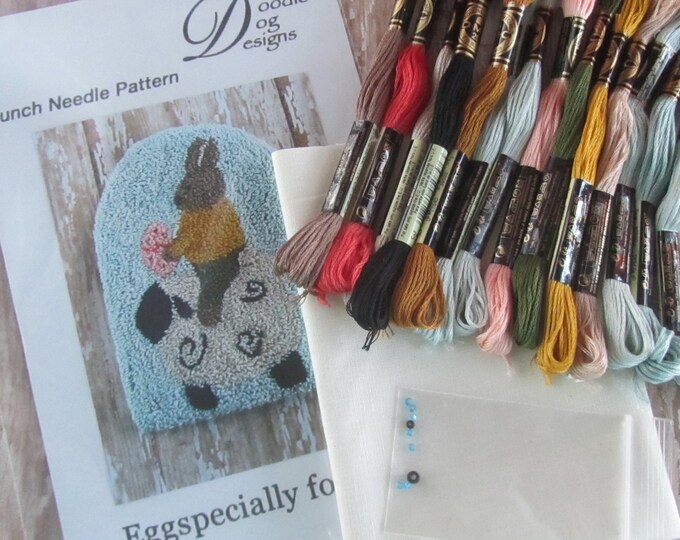 Primitive Easter Punch Needle KIT Sheep With Bunny Punchneedle Pattern ...
