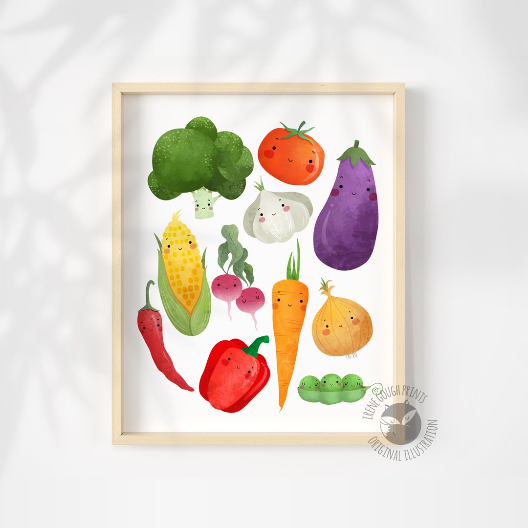 Hand-drawn Vegetable Art Print: Whimsical Kids Nursery Decor - Etsy