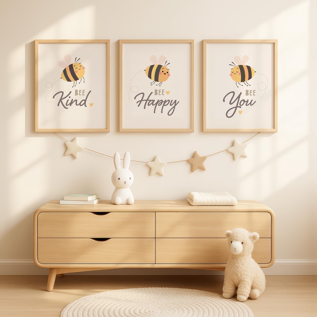 Bee Nursery Wall Art Set of 3 Prints, Bee Kind Bee Happy Bee You ...