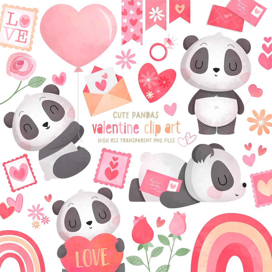 Valentine Pandas Clip Art Bundle, Instant Download, Printable, Digital ...