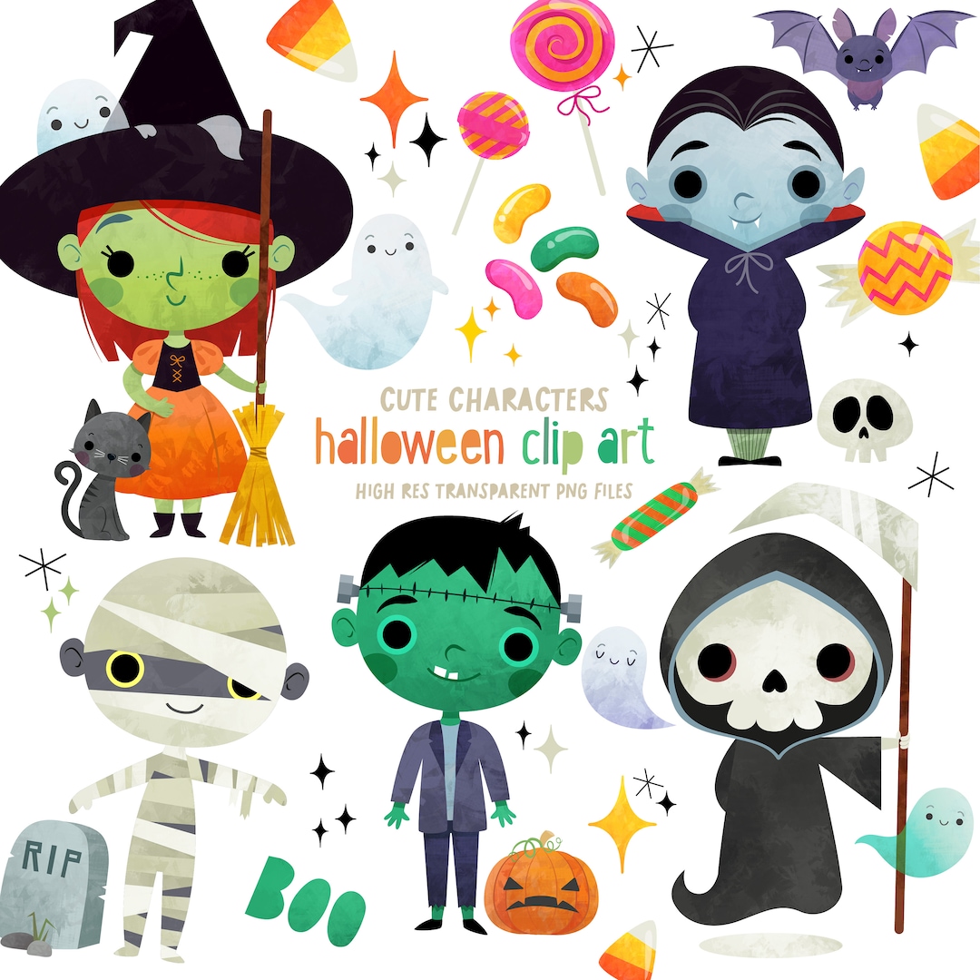 Cute Halloween Clip Art PNG Files - Instant Download - Spooky ...