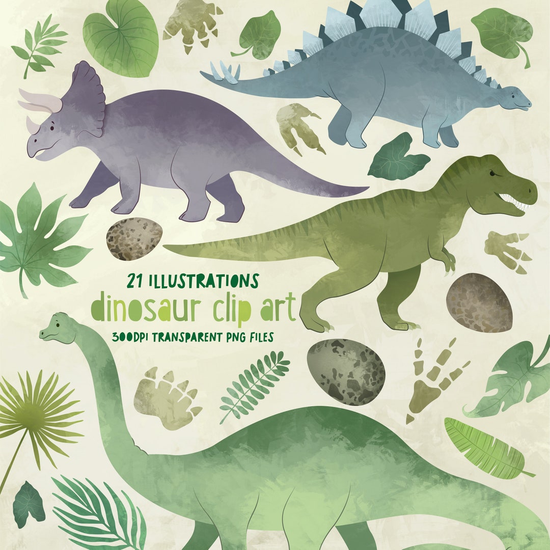 Dinosaur Clip Art Bundle - Leaves, Eggs, and Footprints - Instant ...