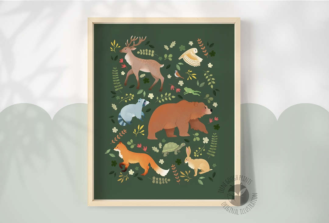Wald Animal Print Kinderzimmer Wandkunst, Kinderzimmer Dekor, Wald ...