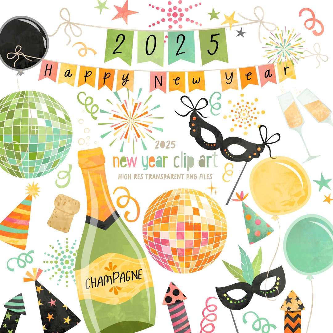 New Year's Clipart: Hand-drawn Set for Festive Creativity, Instant ...