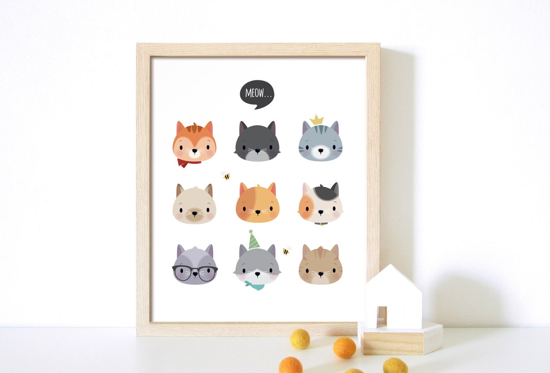 Cat Nursery Wall Art, Nursery Print, Cute Cat Print, Wall Art, Kids ...