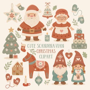Scandinavian Christmas Clipart Set | Cute Nordic Holiday Illustrations ...