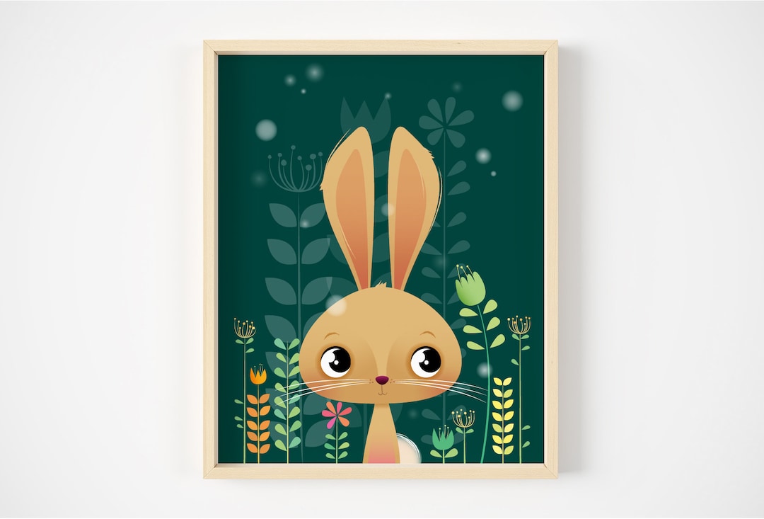 Cute Bunny Nursery Print - Woodland Nursery Art, Original Art, Baby ...