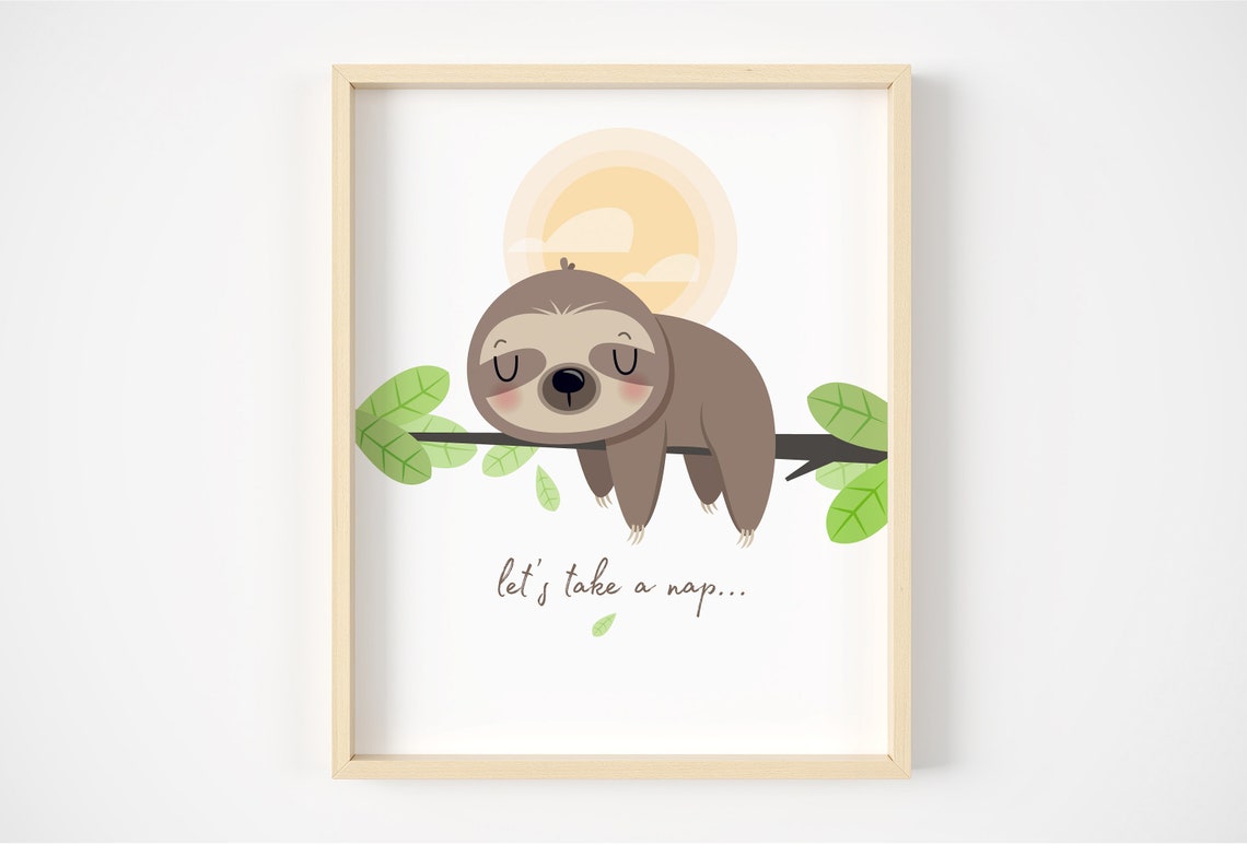 Sloth Nursery Wall Art, Baby Sloth Print, Nursery Decor, Sloth Art ...