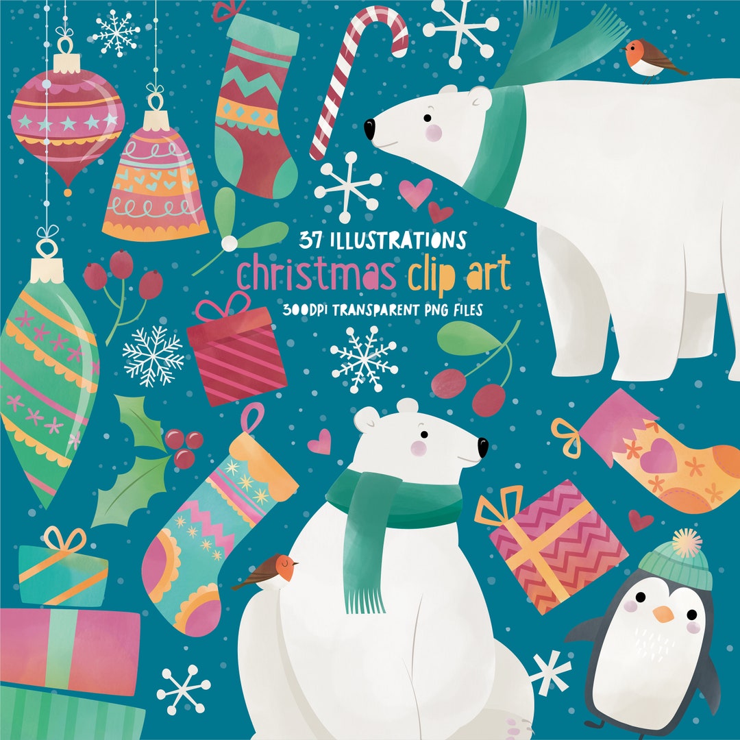 Christmas Clip Art, Polar Bears and Penguins, Instant Download ...