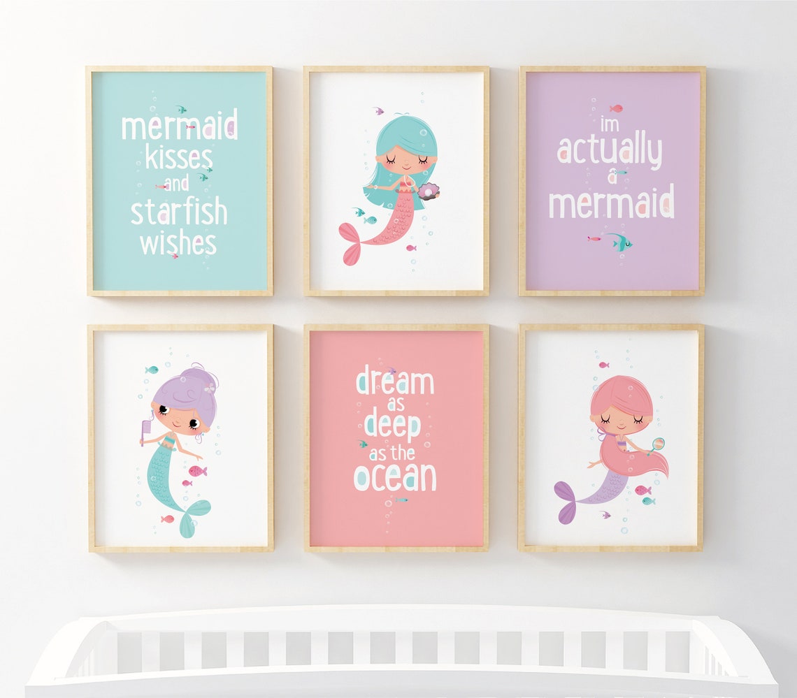 Mermaid Nursery Decor, Nursery Wall Art, Mermaid Prints, Girls Nursery ...