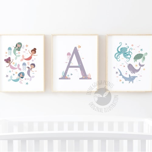 Mermaid Nursery Decor Nursery Wall Art Mermaid Prints Girls - Etsy