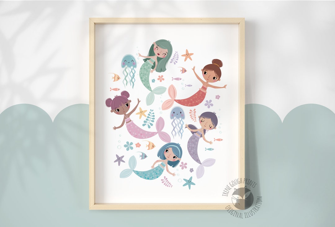 Mermaid Nursery Wall Art, Girls Room Decor, Mermaid Print, Baby Shower ...