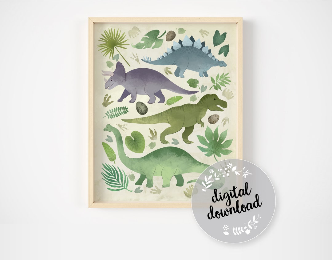 Dinosaur Print With Leaves, Eggs, and Footprints - Instant Download ...