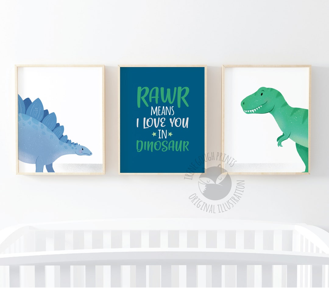 Dinosaur Nursery Decor Rawr Means I Love You Blue and Green - Etsy