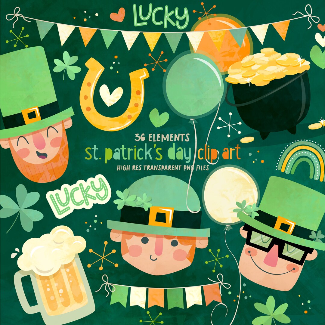 St. Patrick's Day Clip Art Bundle, Rainbow, Design Elements, Shamrock ...