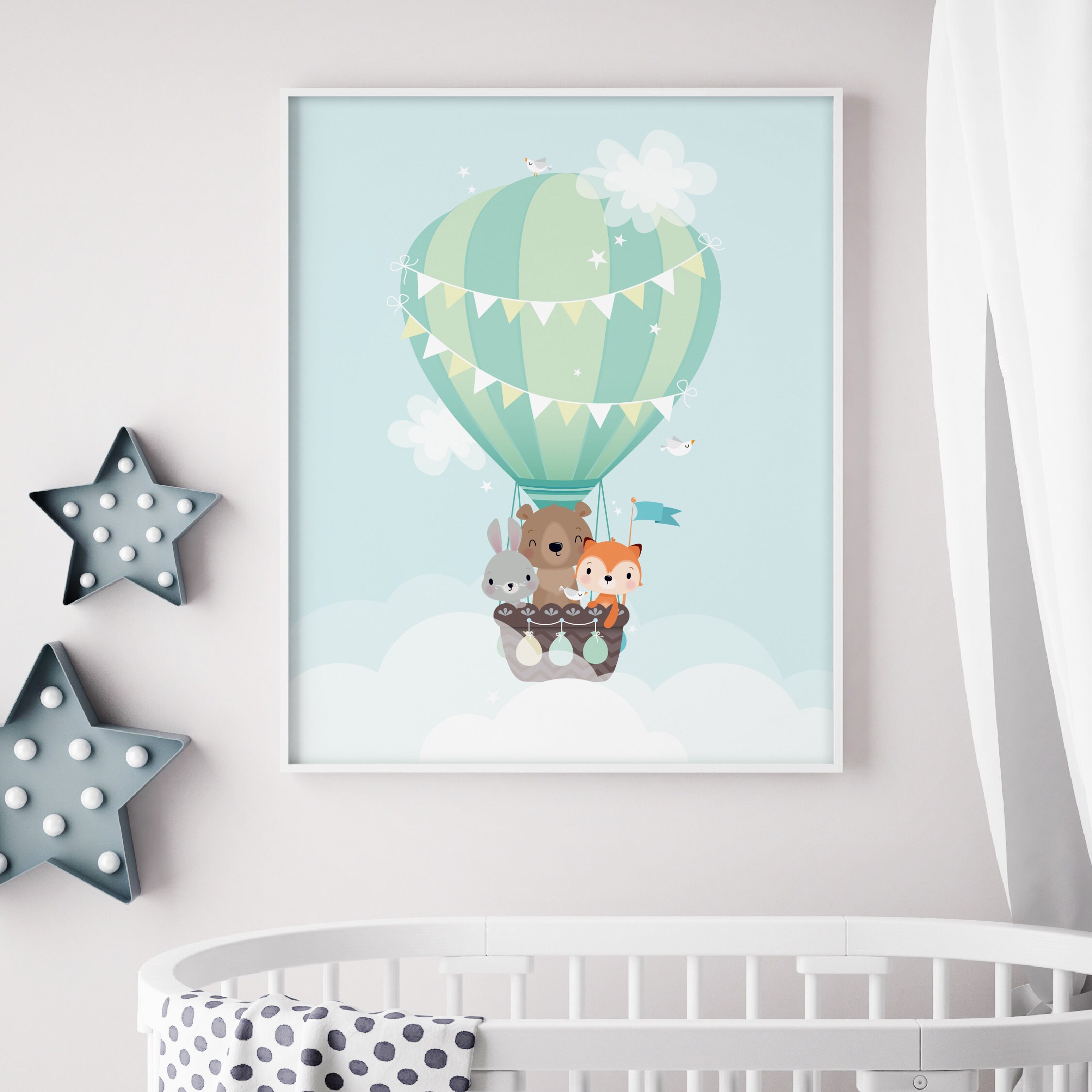 Hot Air Balloon, Nursery Decor, Nursery Wall Art, Boys Print, Animal ...