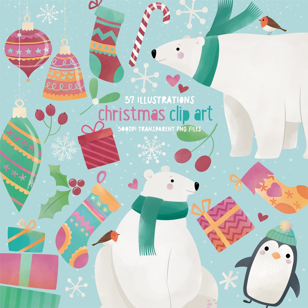 Christmas Polar Bears and Penguins Clip Art - Instant Download ...