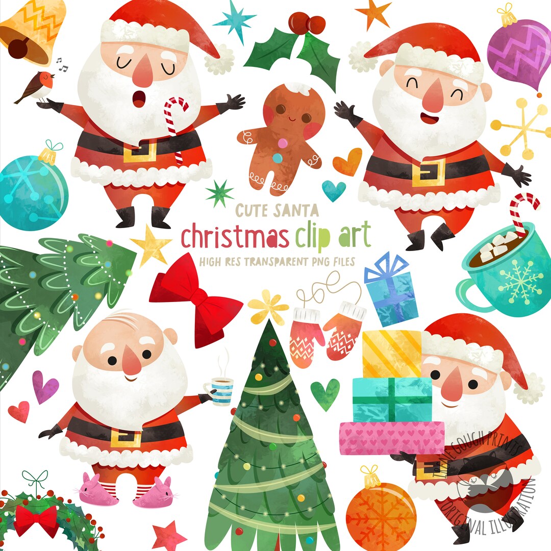 Cute Santa Christmas Clip Art PNG Files - Instant Download for ...