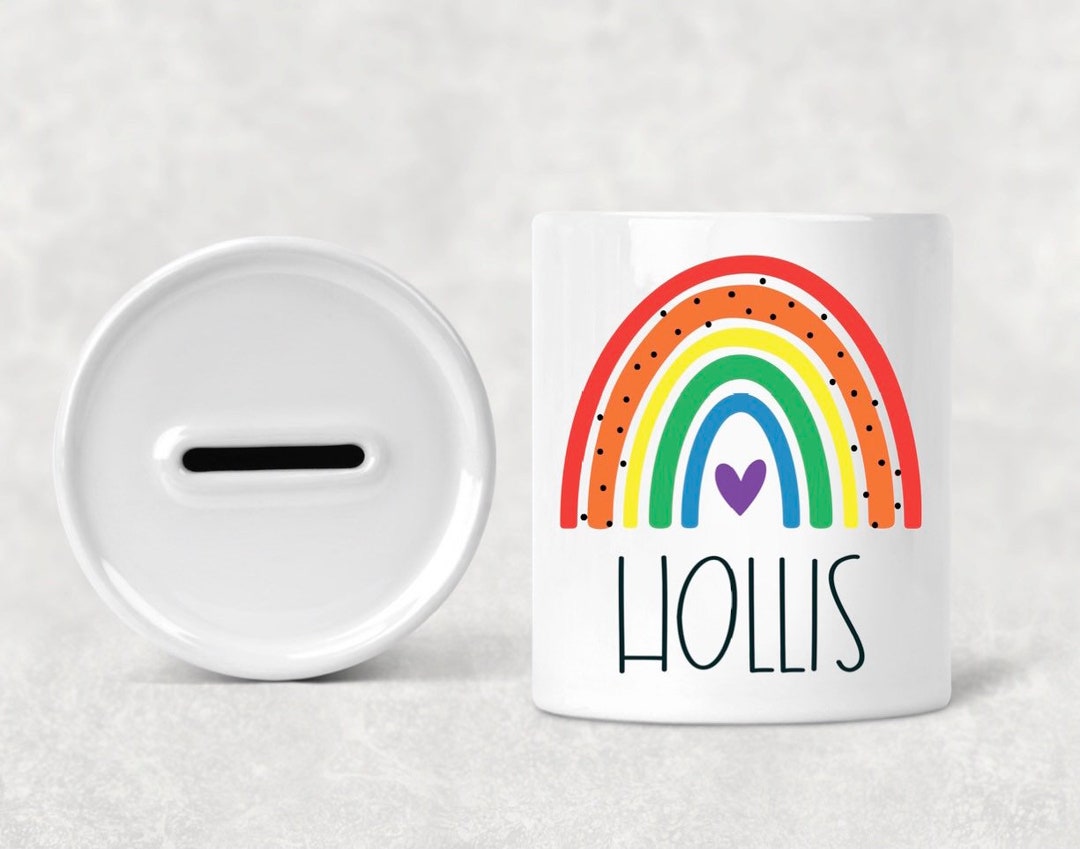 Personalized Boho Rainbow Ceramic Coin Bank / Rainbow Piggy Bank / Boho ...