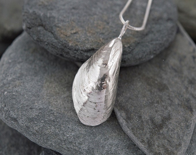 Mussel Shell Locket, Nautical Antique Pendant, Long Shell Necklace ...