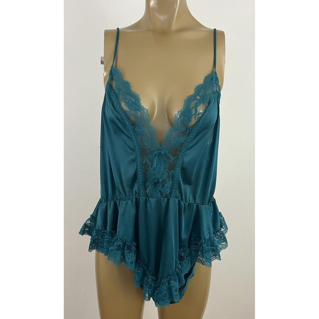Frederick's of Hollywood Women's 18 2pc Teddy Romper Nightie Green Nylon Lace - Etsy