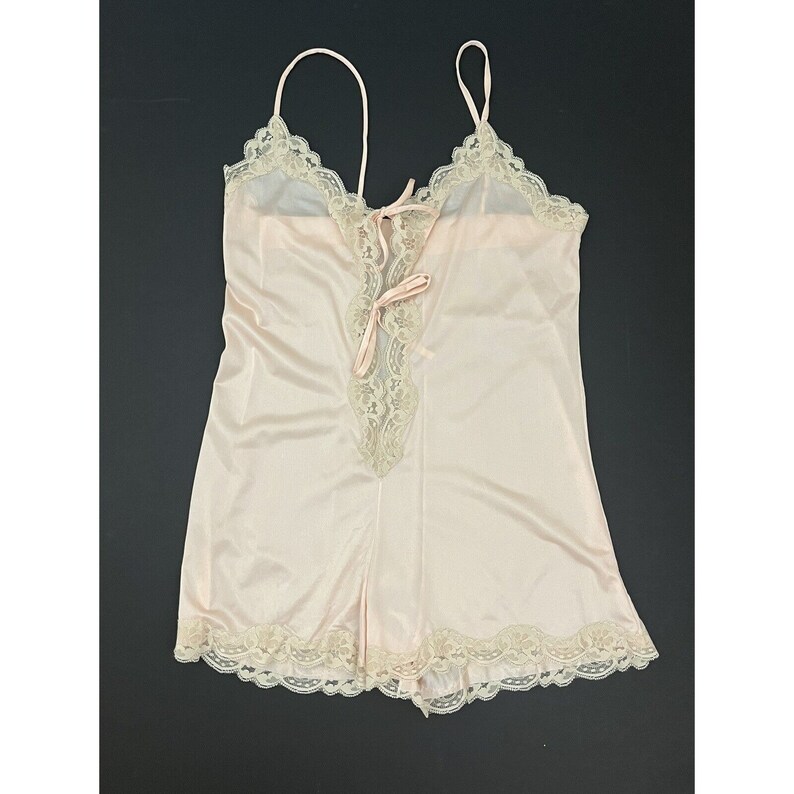 Vintage Womens Teddie Lingerie One Piece Bodysuit Romper Lace Teddy