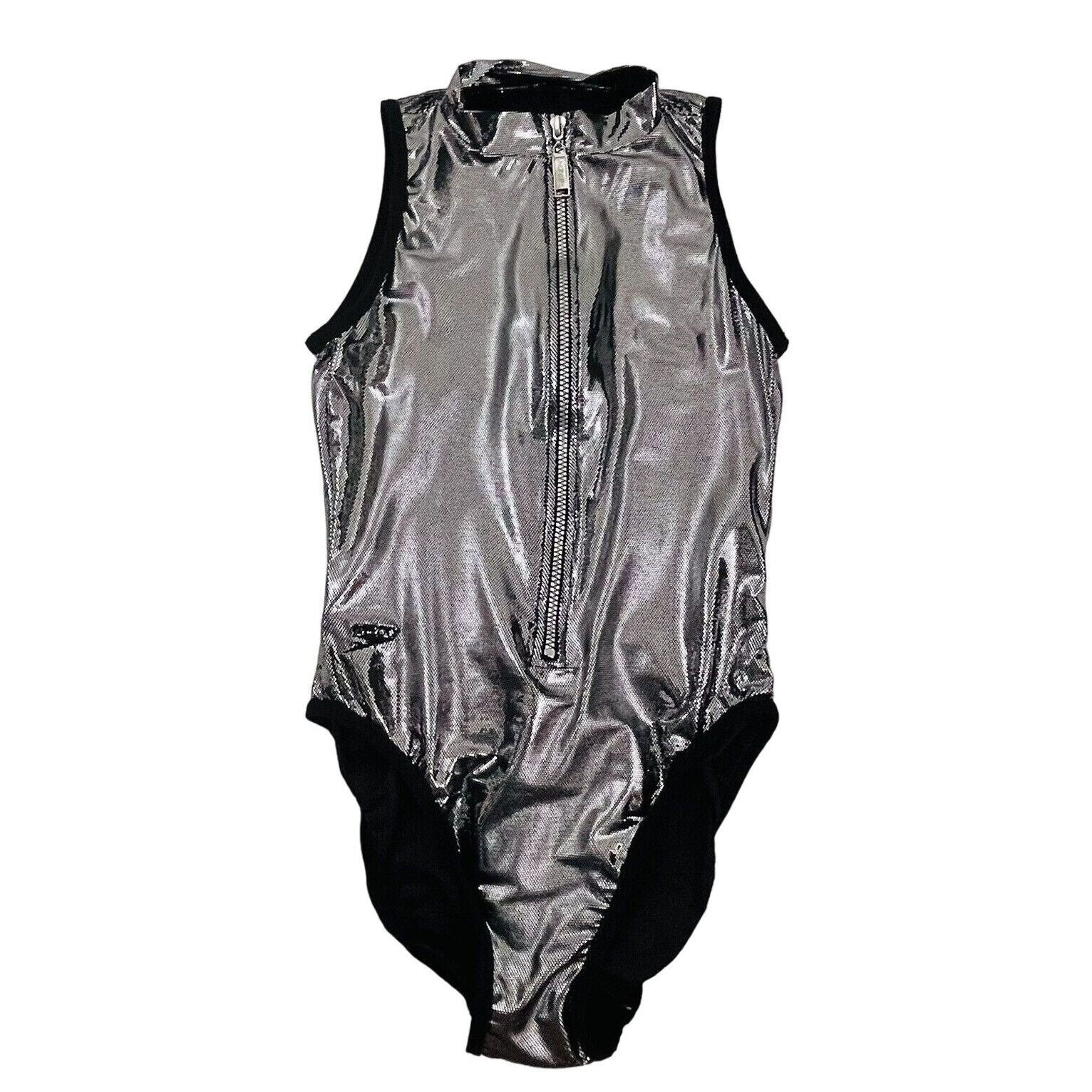 Vintage 90's Speedo Women's 8 Sparkling Shiny Silver Zipper Swimsuit ...