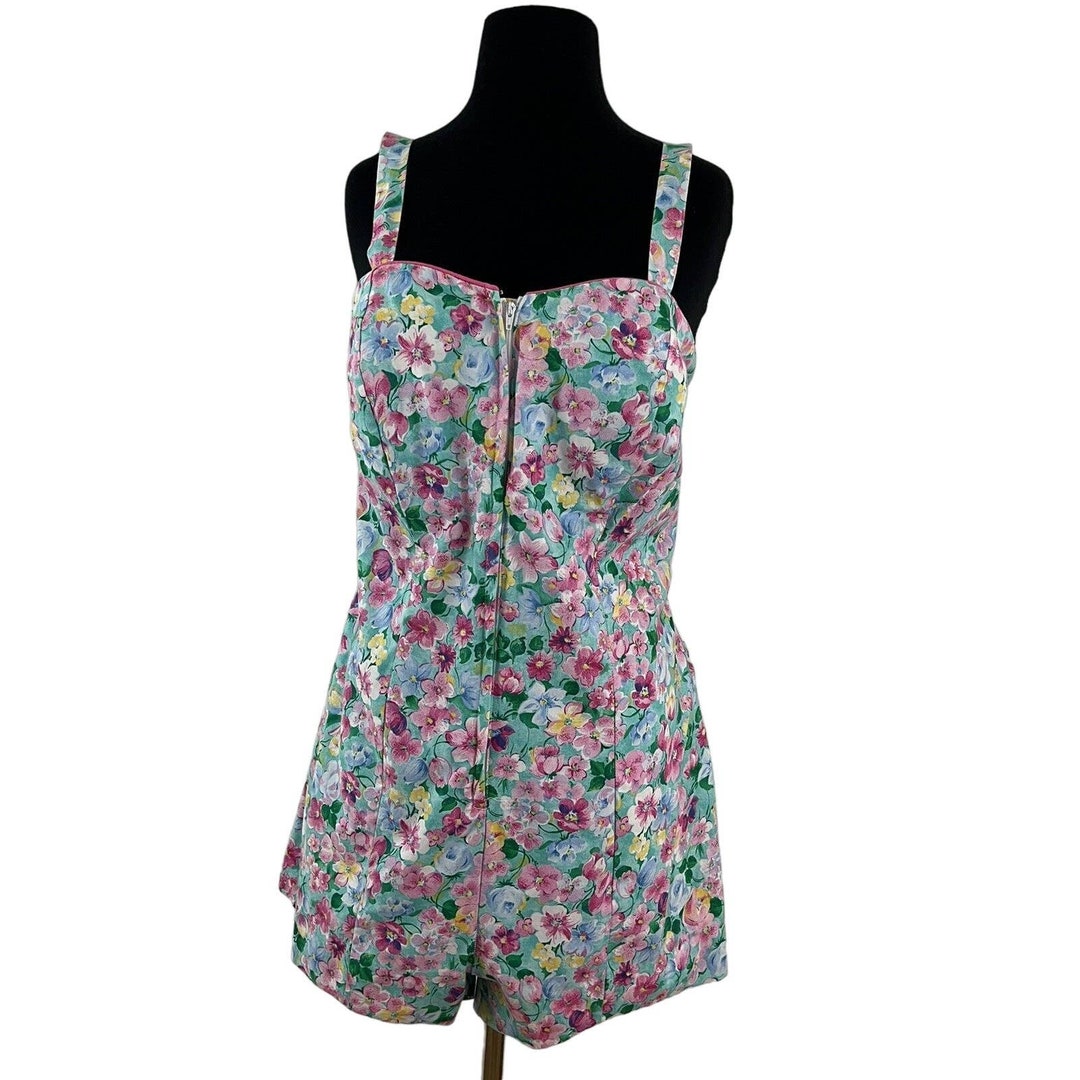 Vintage Ceeb Women's 16 Swimsuit One Piece Zip Front Floral Print ...