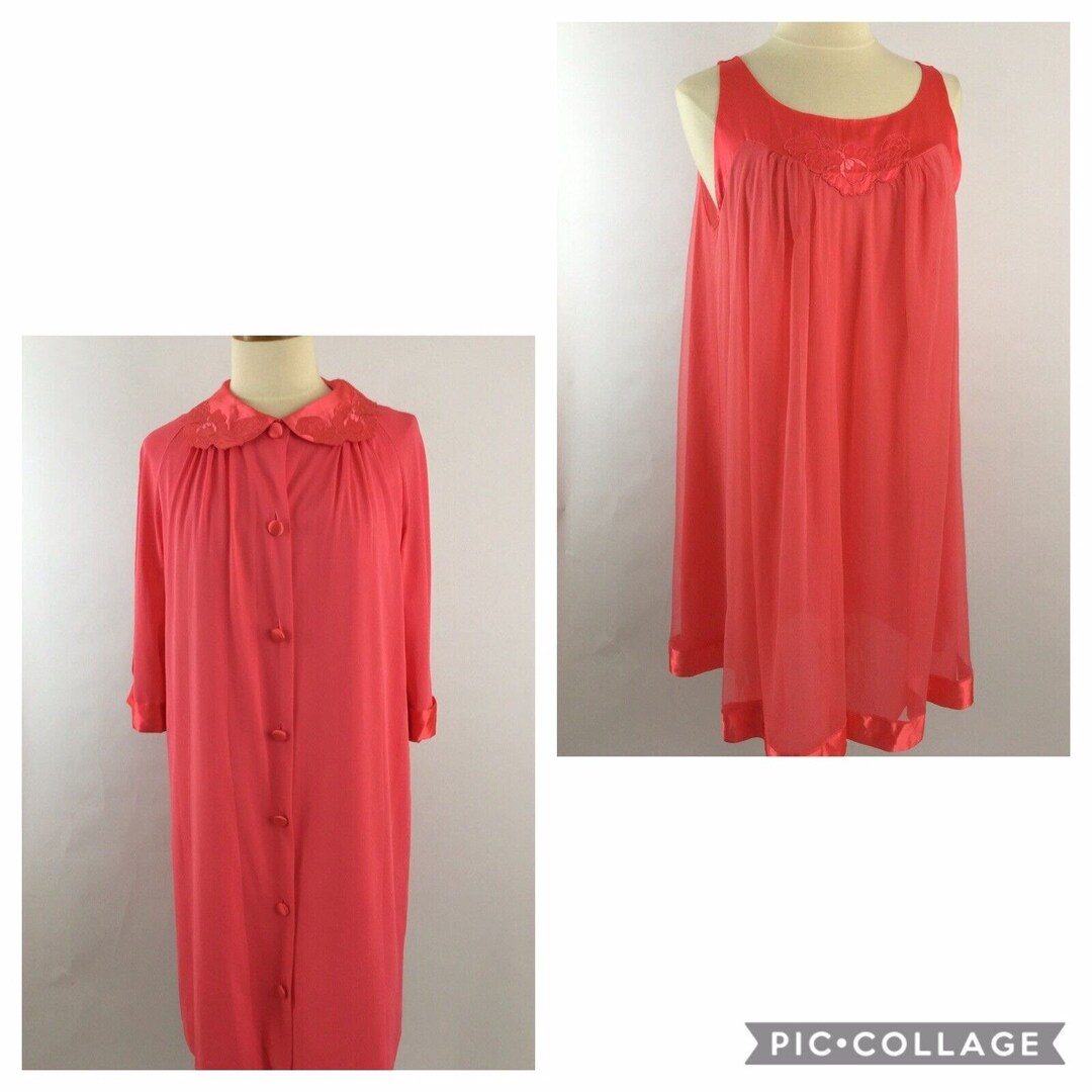 Gossard Artemis S Small Coral Sheer Chiffon Peignoir Nightgown & Robe ...