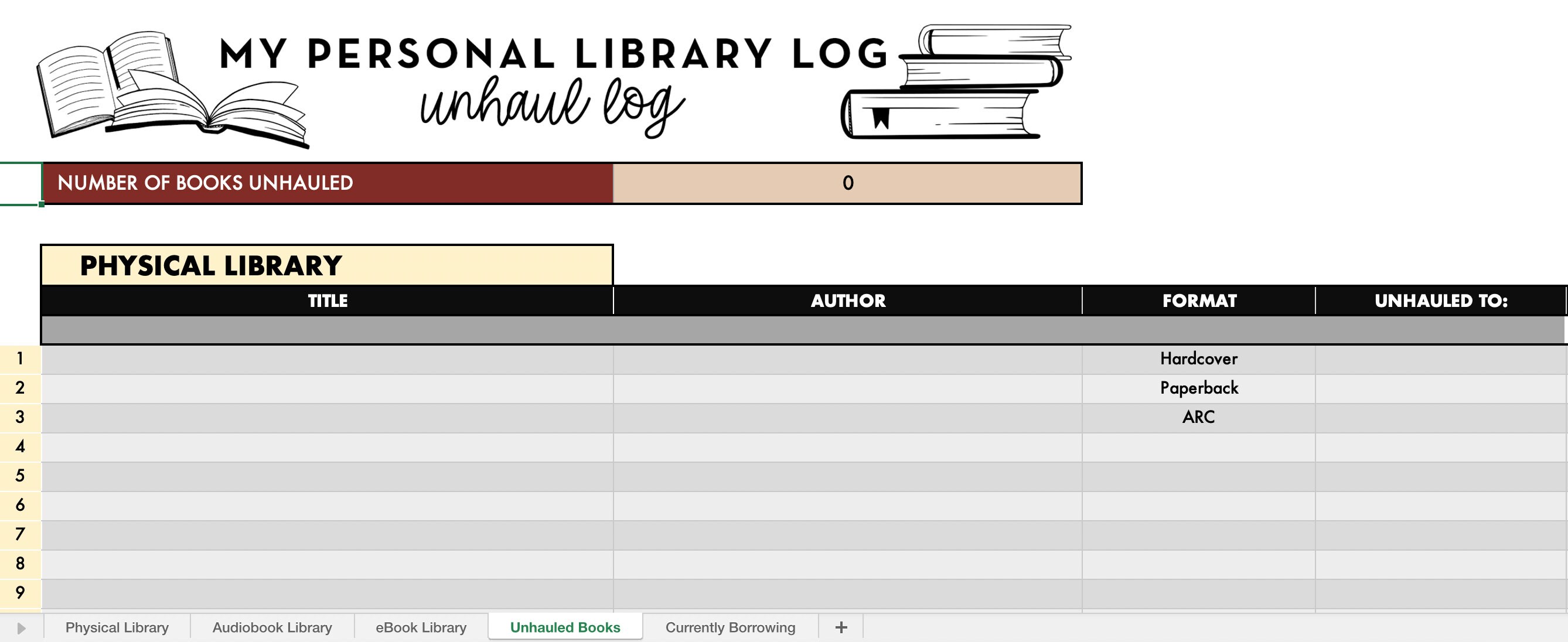 Personal Home Library Log Spreadsheet · catalog the Books You Own - Etsy