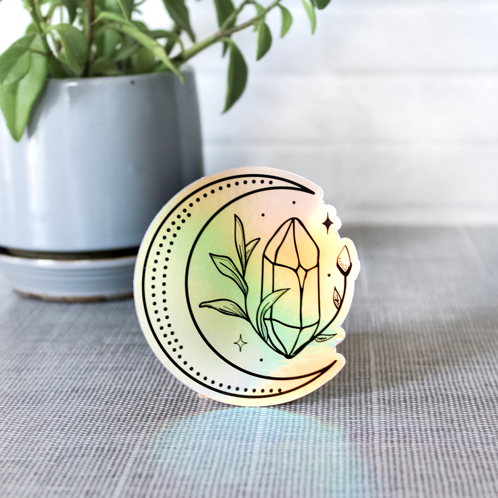 Moon & Crystal Holographic Vinyl Sticker Shiny and Rainbow - Etsy