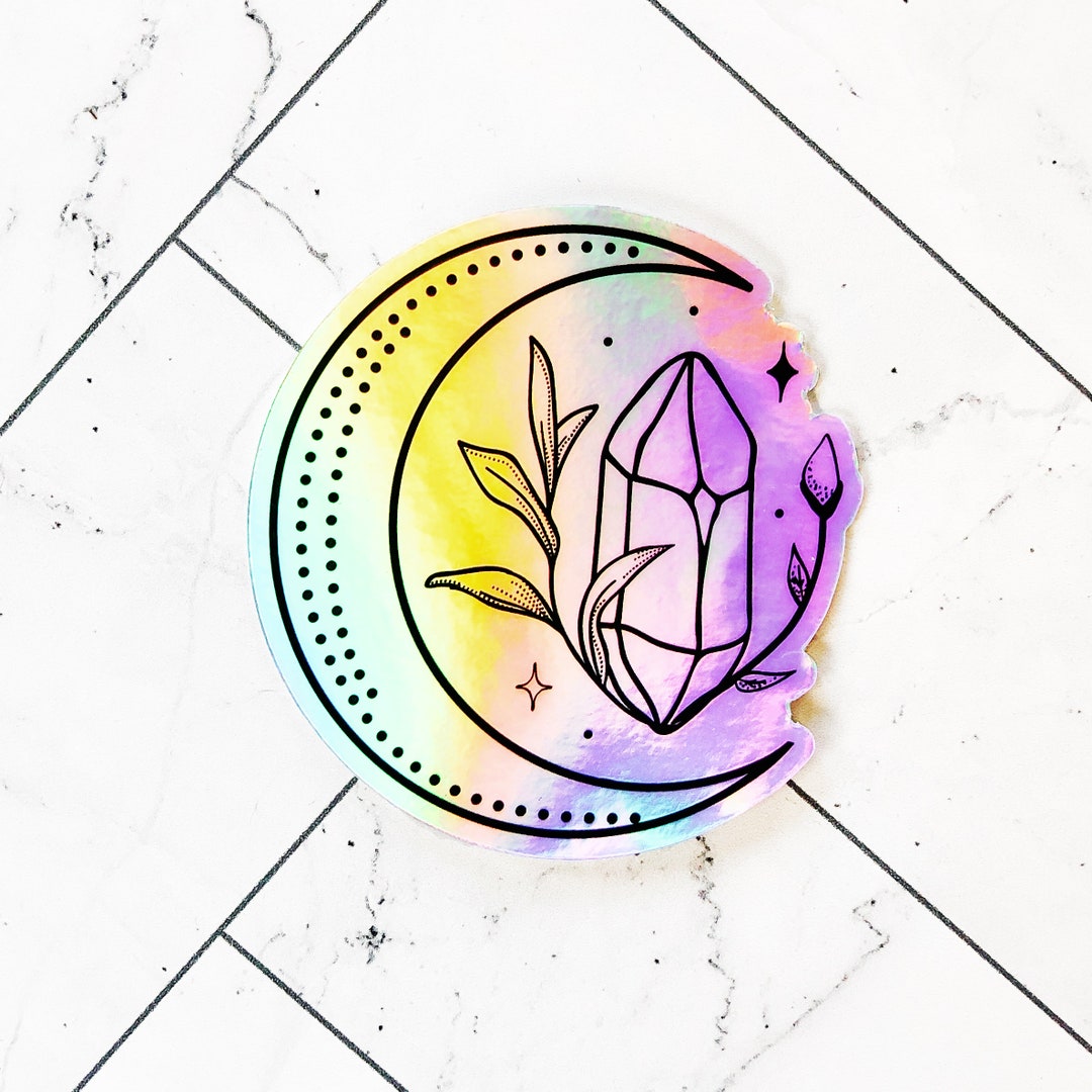 Moon & Crystal Holographic Vinyl Sticker · Shiny and Rainbow - Etsy