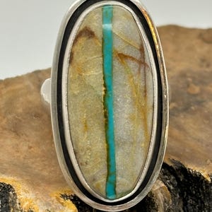 Royston Boulder/ribbon Turquoise Handcrafted Sterling Silver Ring Size ...