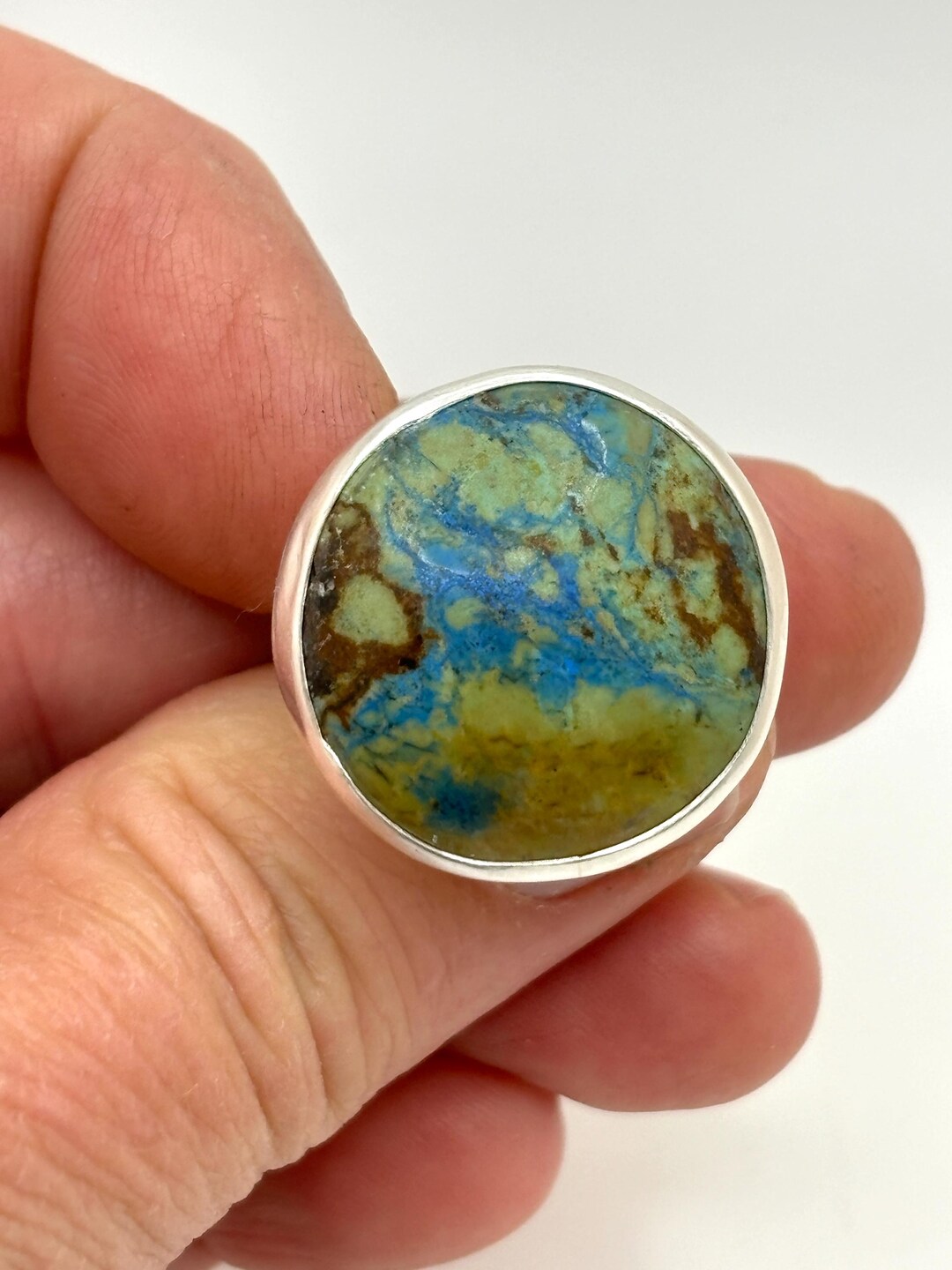Chrysocolla Sterling Silver Earth Ring Size 6. Handcrafted Artisan ...