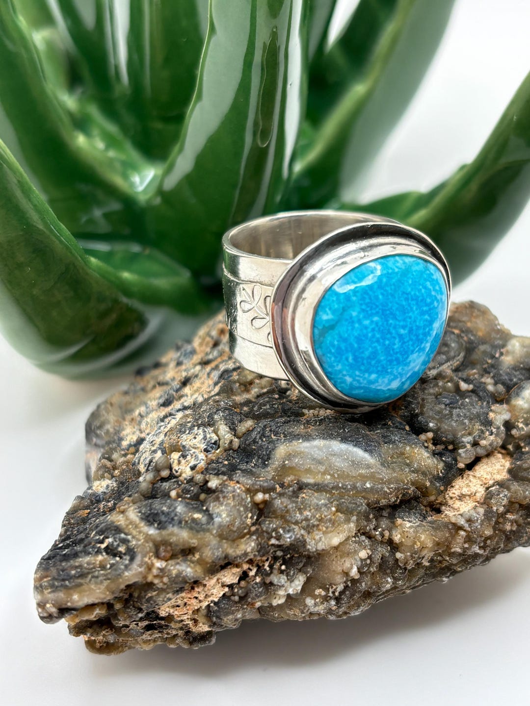 Kingman water Web Turquoise Handmade Sterling Silver Ring Size 8.5 - Etsy