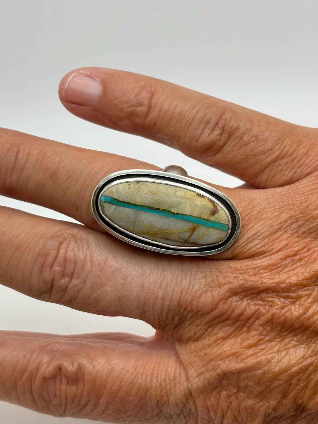 Royston Boulder/ribbon Turquoise Handcrafted Sterling Silver Ring Size ...