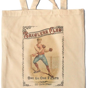 BRAWLERS CLUB Vintage Shopping Tote Bag Victorian Fighting Boxing Fight ...