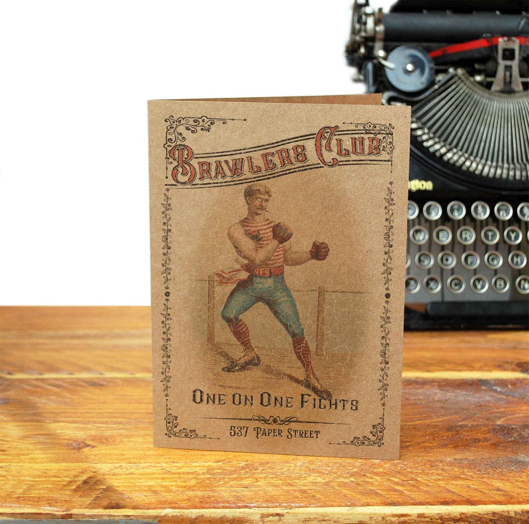 BRAWLERS CLUB Vintage Greeting Card Victorian Fighting Boxing Fight Dad ...