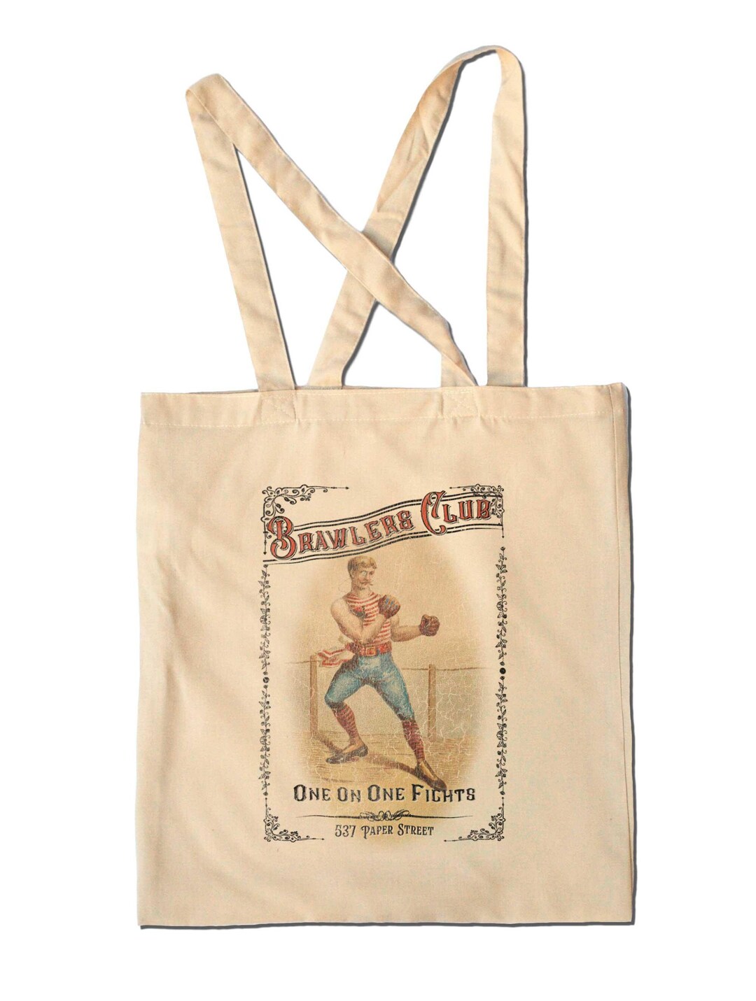BRAWLERS CLUB Vintage Shopping Tote Bag Victorian Fighting Boxing Fight ...