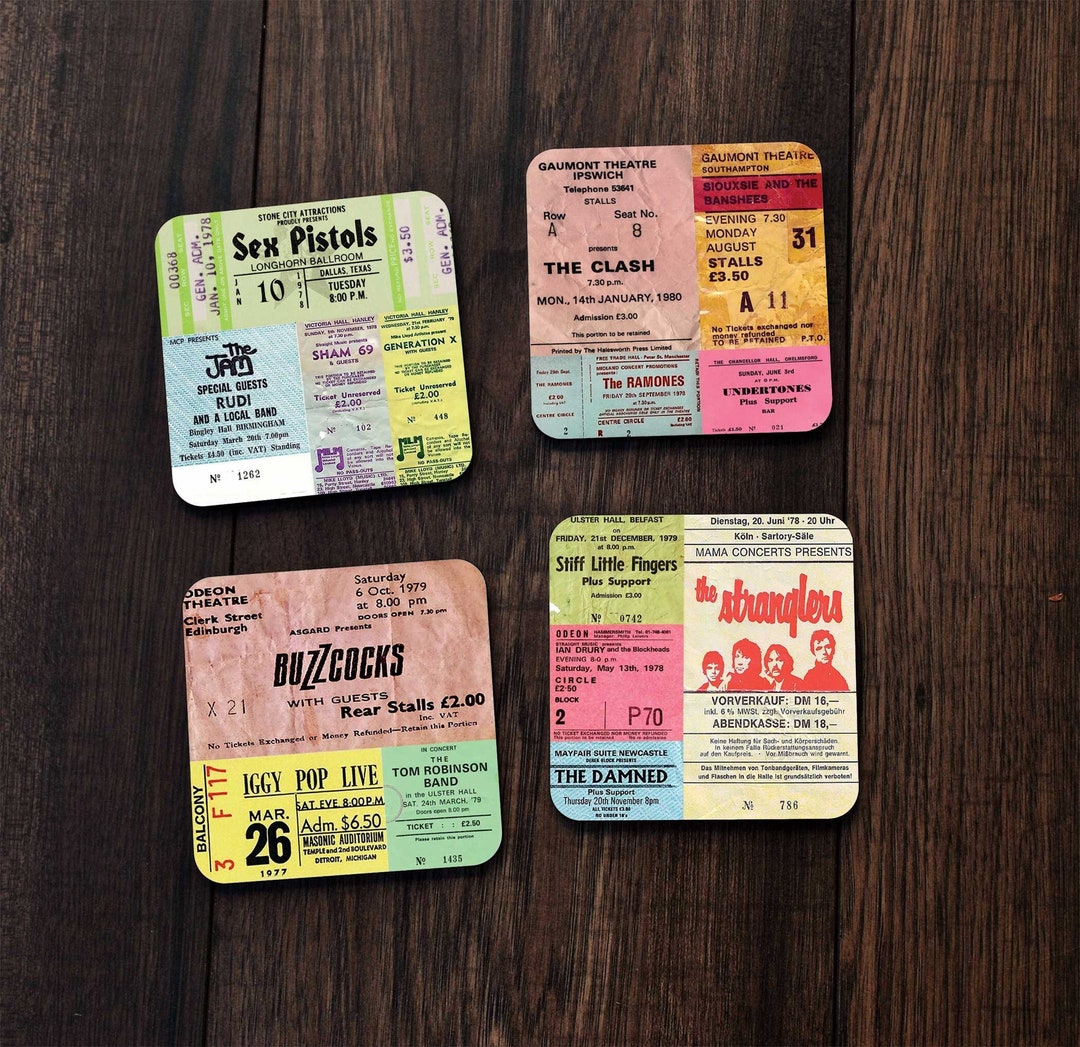 VINTAGE PUNK ROCK Concert Tickets Drinks Coasters Set 70s 80s Anarchy ...