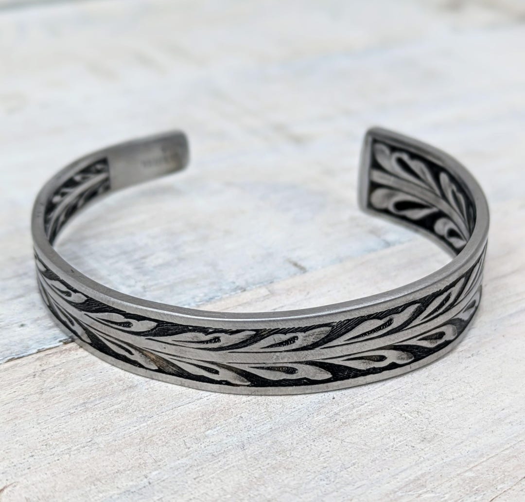 Stainless Steel Floral Cuff Bracelet Handmade Upcycled Unisex Boho ...