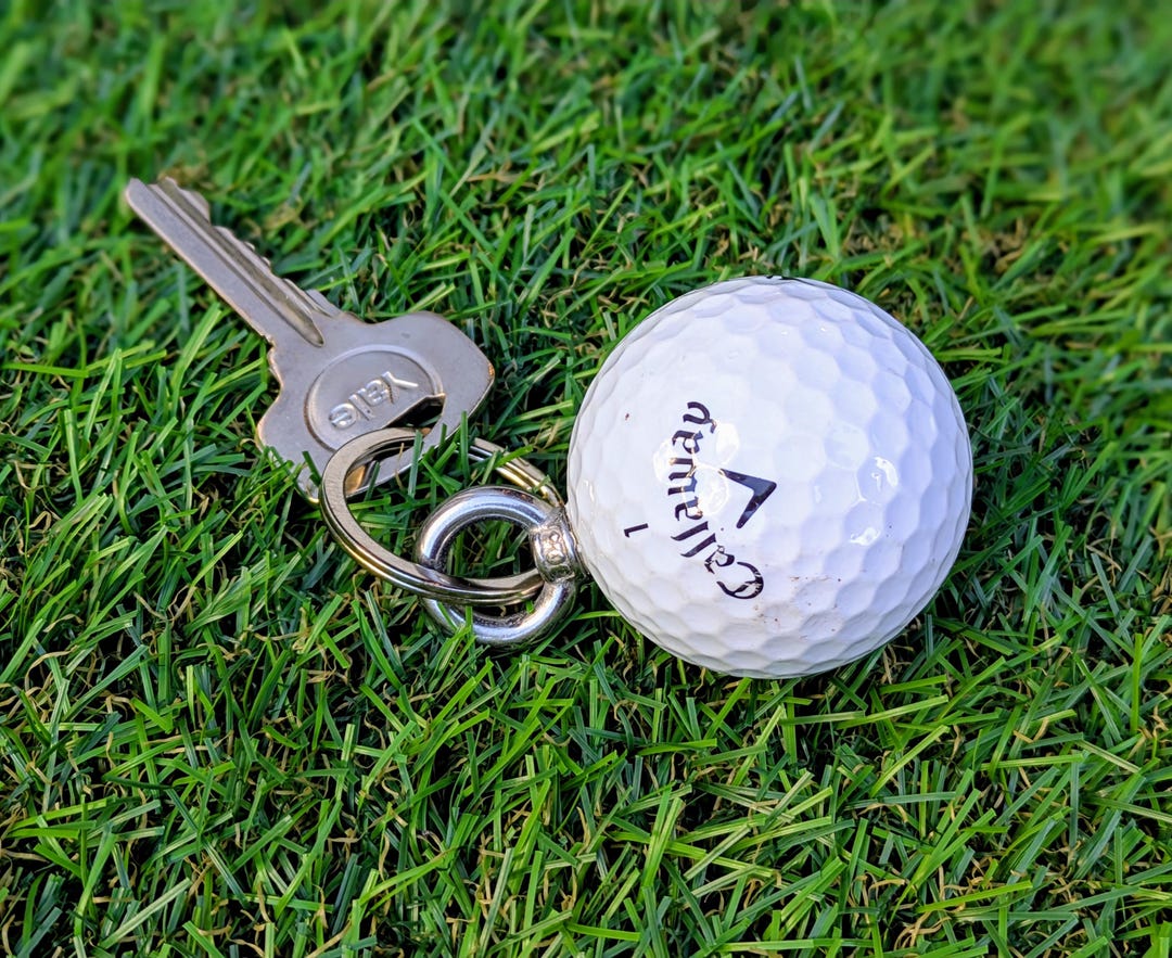 GOLF BALL Key Ring Fob Vintage Upcycled Car Home Bar Mancave Sport Dad ...