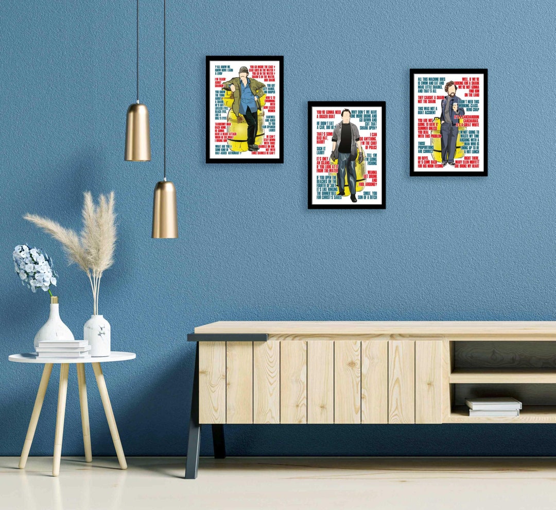 JAWS Movie Quotes 3 Character Art Prints Shark Amity Quint Bigger Boat ...