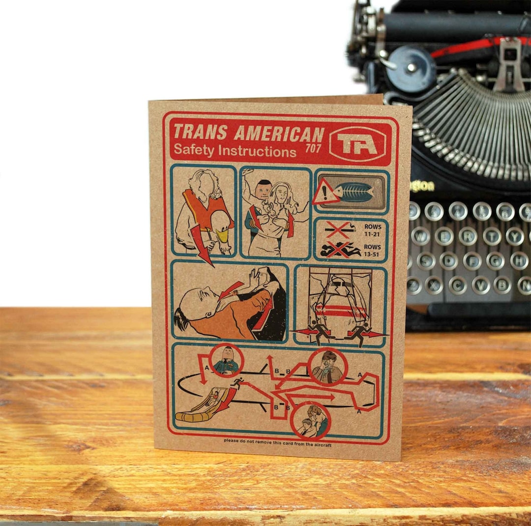 AIRPLANE in Flight Safety Greeting Card Recycled 80s Comedy Movie ...